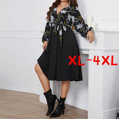 FASHION WINTER SEXY V NECK DRESS FAT WOMEN PLUS SIZE SKIRTS