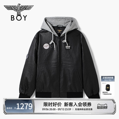 BOYLONDON潮酷假两件连帽PU皮潮牌棉服26秋冬街头保暖外套N29900