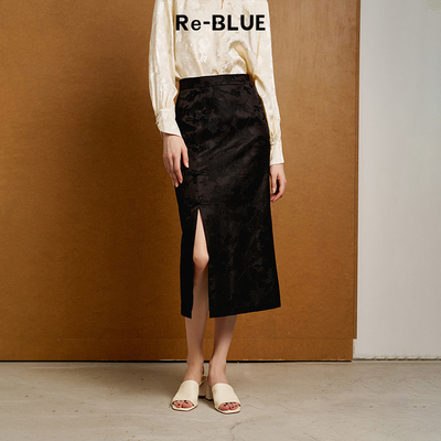 通勤百搭新中式开叉直身半裙