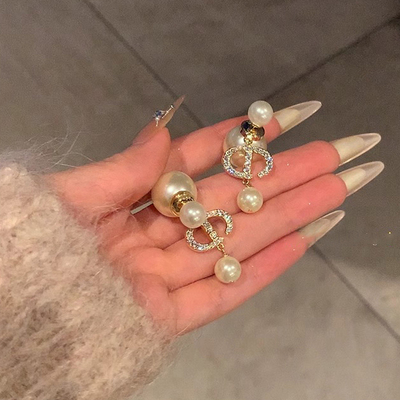 伊灿韦雪同款闪钻CD珍珠耳环女