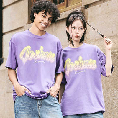 JOSHNIE紫色潮牌美式印花T恤情侣
