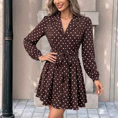 Lace up waist cinching polka dot dress 系带收腰波点连衣裙