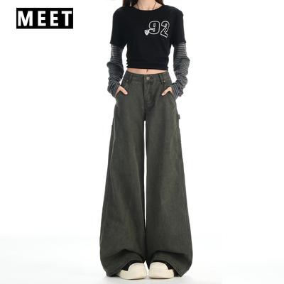 美式复古军绿色多口袋工装裤女