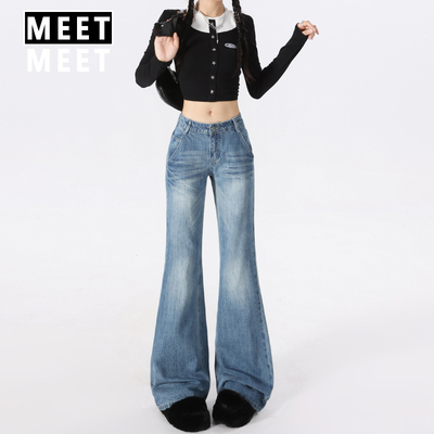 复古设计感抓痕直筒微辣牛仔裤女