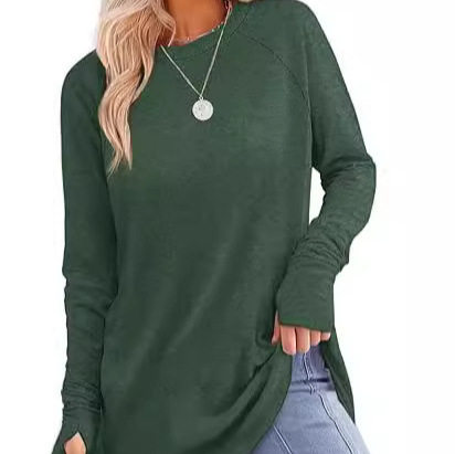 Solid color round neck long sleeved top纯色圆领长袖上衣女