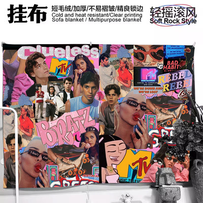 荷囊挂布个性亚文化暗黑色哥特摇滚酷男女背景布y2k文字装饰挂毯