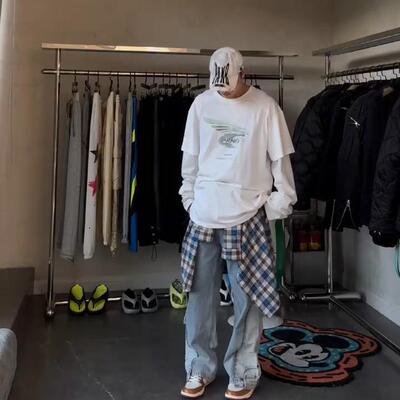 SMASHING拼接倒装牛仔裤