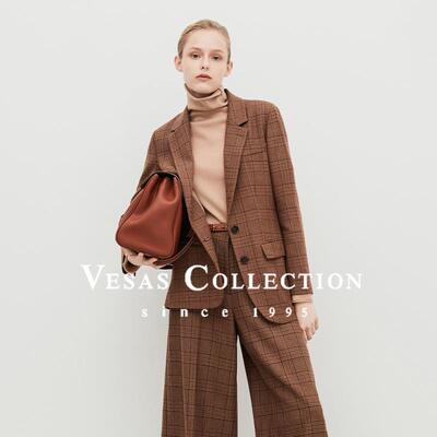 长袖西服焦糖棕色的威尔士格纹