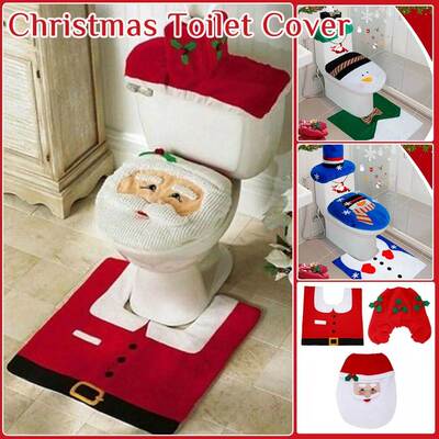 Christmas Toilet Cover Bathroom Decoration Bath Mat Anti Sli