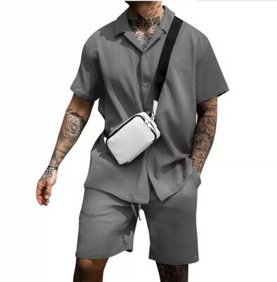 Men's casual button up polo shirt short sleeved shorts s