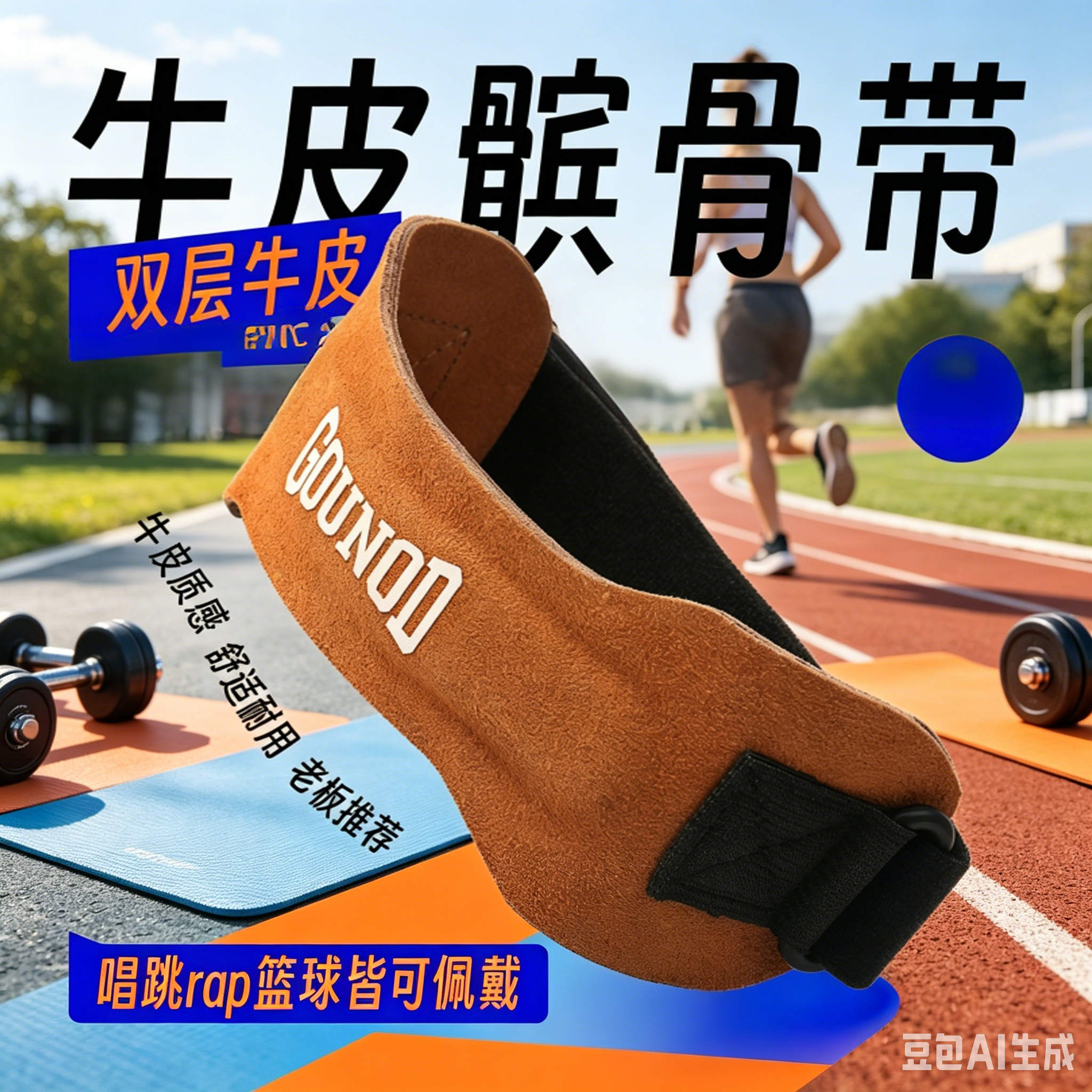 Gounod牛皮髌骨带跑步登山篮球减震护膝专业保护运动护膝盖古诺迪