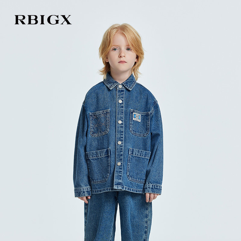 RBIGX瑞比克童装春季帅气百搭潮流翻领帅气印花新款牛仔外套