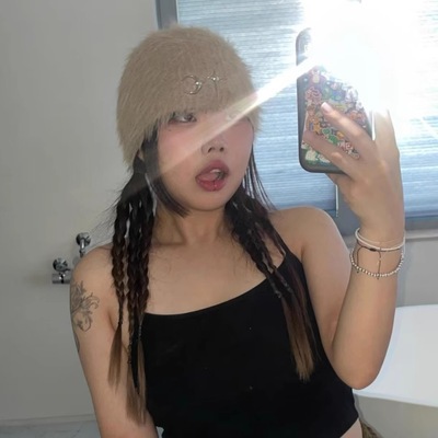 ThugClub24FW麦穗纹路针织长毛绒帽男女情侣表同款保暖冷帽