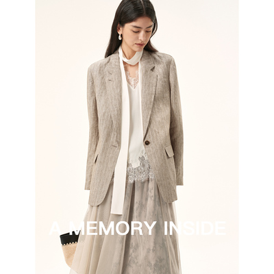 【沈月同款 董洁推荐】A Memory Inside米咖色织条纹西装休闲风女