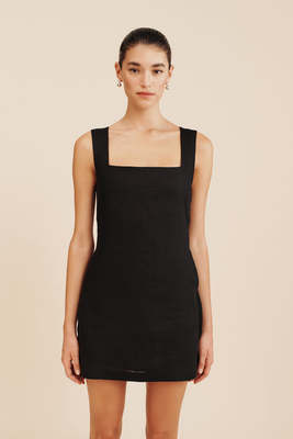 方领无袖收腰连衣裙短裙