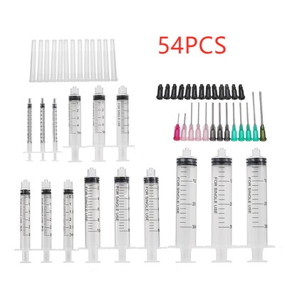 54Pcs 1ml/3ml/5ml/10ml/30ml Plastic Syringes With Blunt Tip