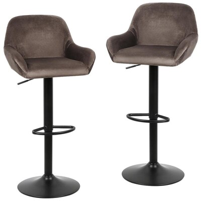 2Pcs/Set Bar Chair Brown Velvet Stools Stainless Steel Bar S