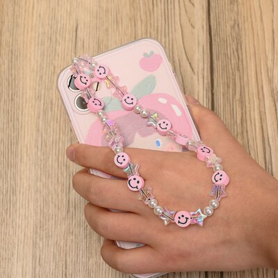2021 Newest Colorful Acrylic Bead Smile Mobile Phone Chain C