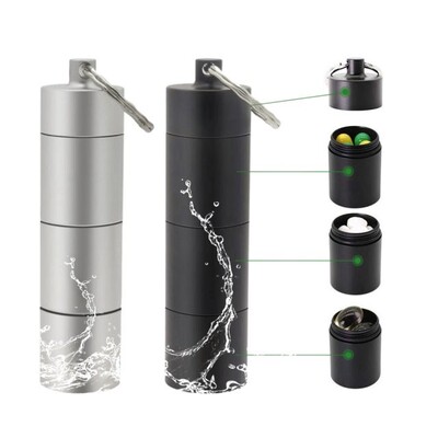 Pack of 2 3 Grids Pills Boxes Keychains Aluminum Alloy Backp