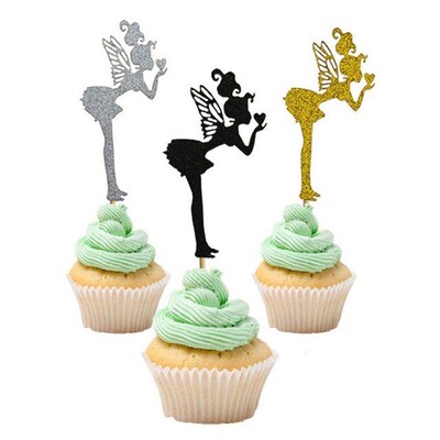 3pcs/set Angel Cake Topper Fairy Cake Topper Glitter Paper C