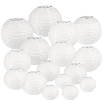 25 Pack White Paper Lantern with Various Sizes,Paper Lampsha