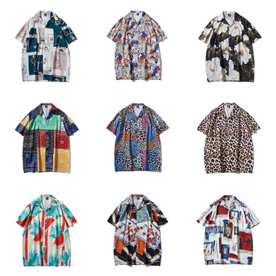 复古情侣短袖碎花衬衫