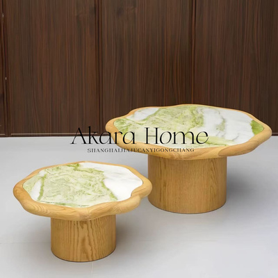 中古风实木大理石茶几复古风客厅家用设计师款茶台轻奢喝茶边几