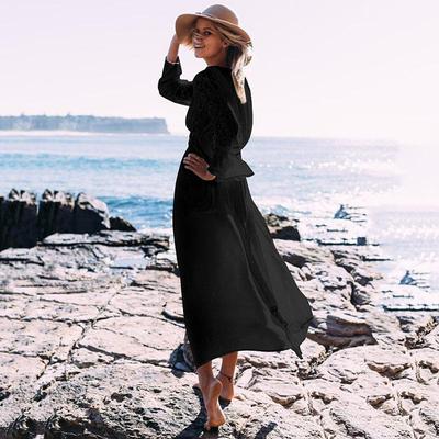 Cotton Lace Patched Beach Cover Up Holiday Maxi Dress