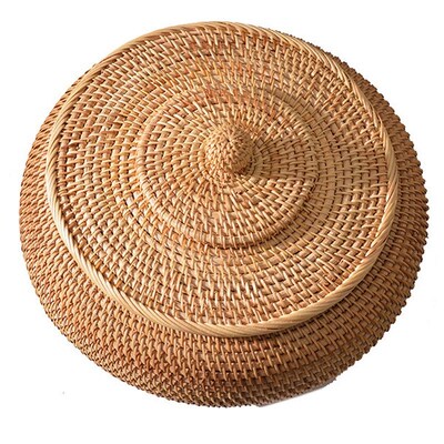 Rattan Boxes with Lid Hand-Woven Multi-Purpose Wicker Tray w