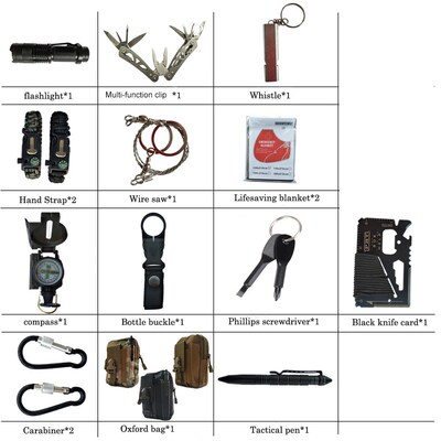16 in 1 Outdoor survival kit Set Camping Travel Supplies Tac