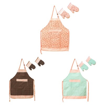 Apron with Heat Resistant Cotton Oven Mitts Set 适用于  Kitc