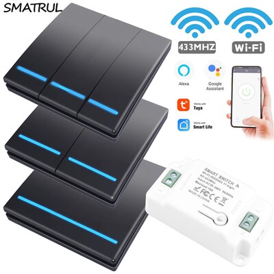 Tuya Smart Life APP WiFi 1/2/3 Gang Push Switch Light Wirele