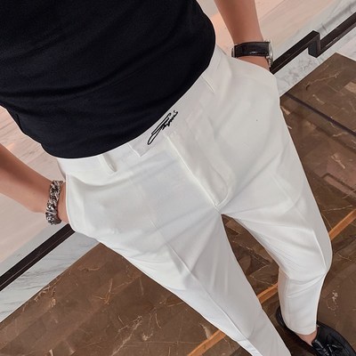 Embroidered Men's Business Dress Pants Korean Style Slim Fit