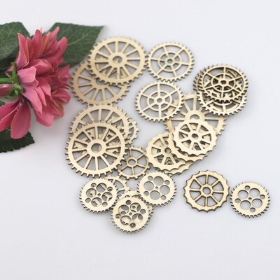 25/50/100 Pcs Unfinished Gear Wooden Mixed Shaped applies to