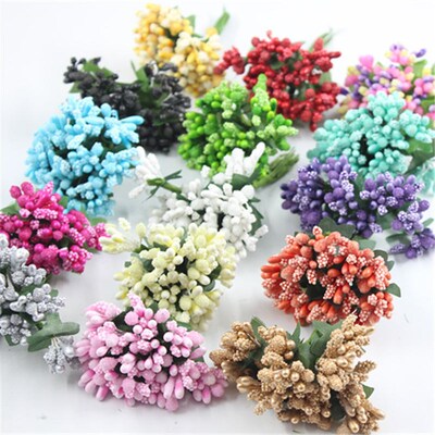 12pcs/lot Mini artificial Stamen Bud Bouquet Leaf flower for