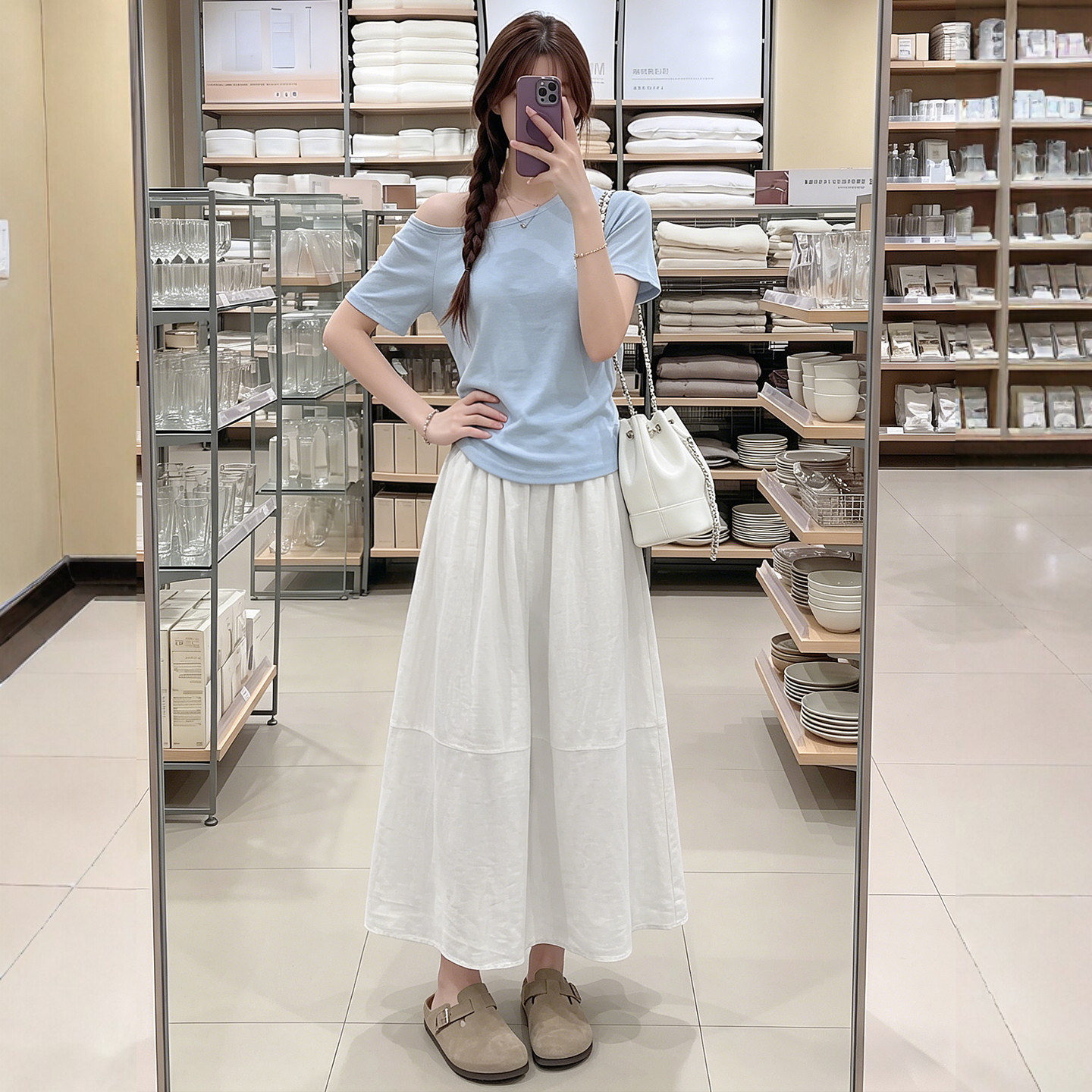 藏青色亚麻半身裙女夏季2026新款高腰a字裙大尺码胖mm棉麻裙子长