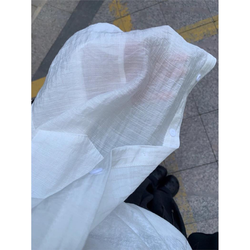 白色防晒罩衫长袖衬衫女外套夏季薄款开衫衬衫小个子宽松外搭上衣