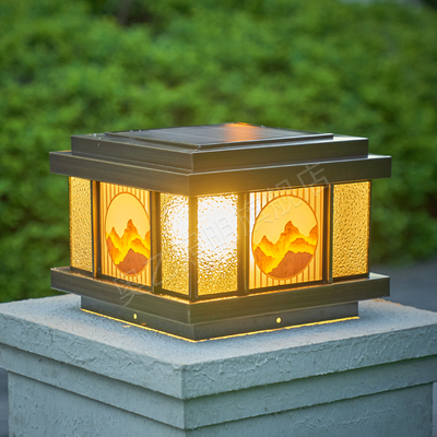 柱头灯太阳能全铜新中式别墅围墙大门柱子灯户外防水门柱灯庭院灯