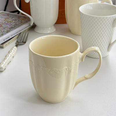 安木良品 外贸出口 法式复古简约精致浮雕釉下彩早餐咖啡杯马克杯