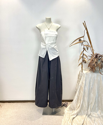 未定义-复古极简弯刀裤阔腿裤抽绳设计百搭通勤休闲腿裤小众设计