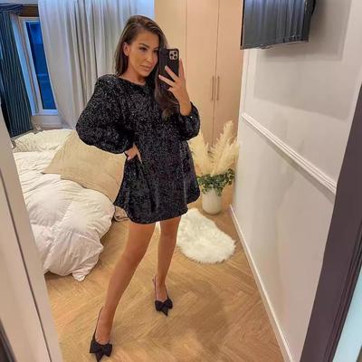 dress short sequin sexy size plus loose sleeve long neck