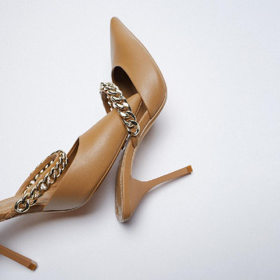 2021 New Women's Chain Belt Mules Shoes Brown Stiletto Elega