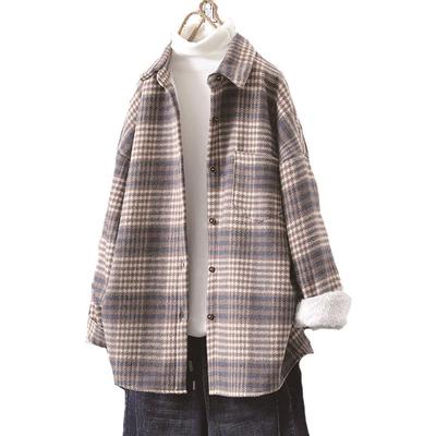 2021 Fashion Women Purple Plaid Woolen Shirts Elegant Ladies
