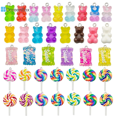 DoreenBox 10 PCs Lollipop Bear Charms Pendants Candy-Gradien