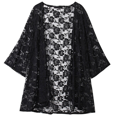 Elegant  Vintage Kimono Cardigan Women's Lace Shirt Embroide