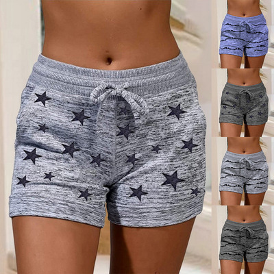 2022 woman shorts Women High Waist Cats Claw Print Drawstrin