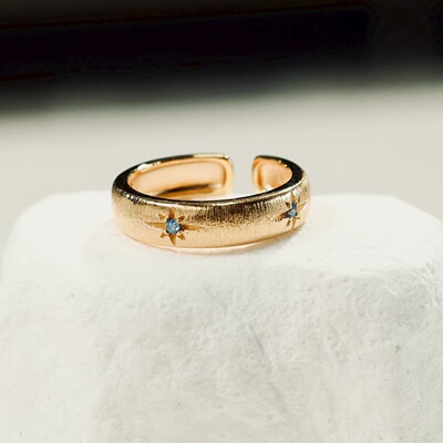 DIQI原创设计拉丝工艺星芒开口戒指s925银