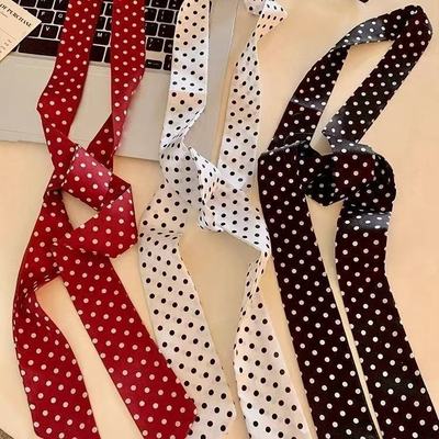 百搭波点丝巾女细长条2025新款春夏黑白色丝带系脖高级感领巾飘带