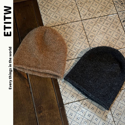 ETITW/韩版高级感秋冬毛线帽女保暖护耳针织帽显脸小百搭堆堆冷帽