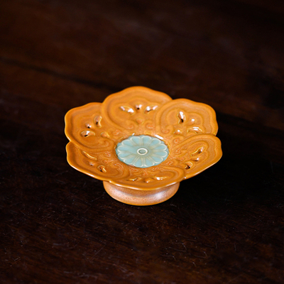 窑变高足莲花花瓣壶承杯垫茶垫